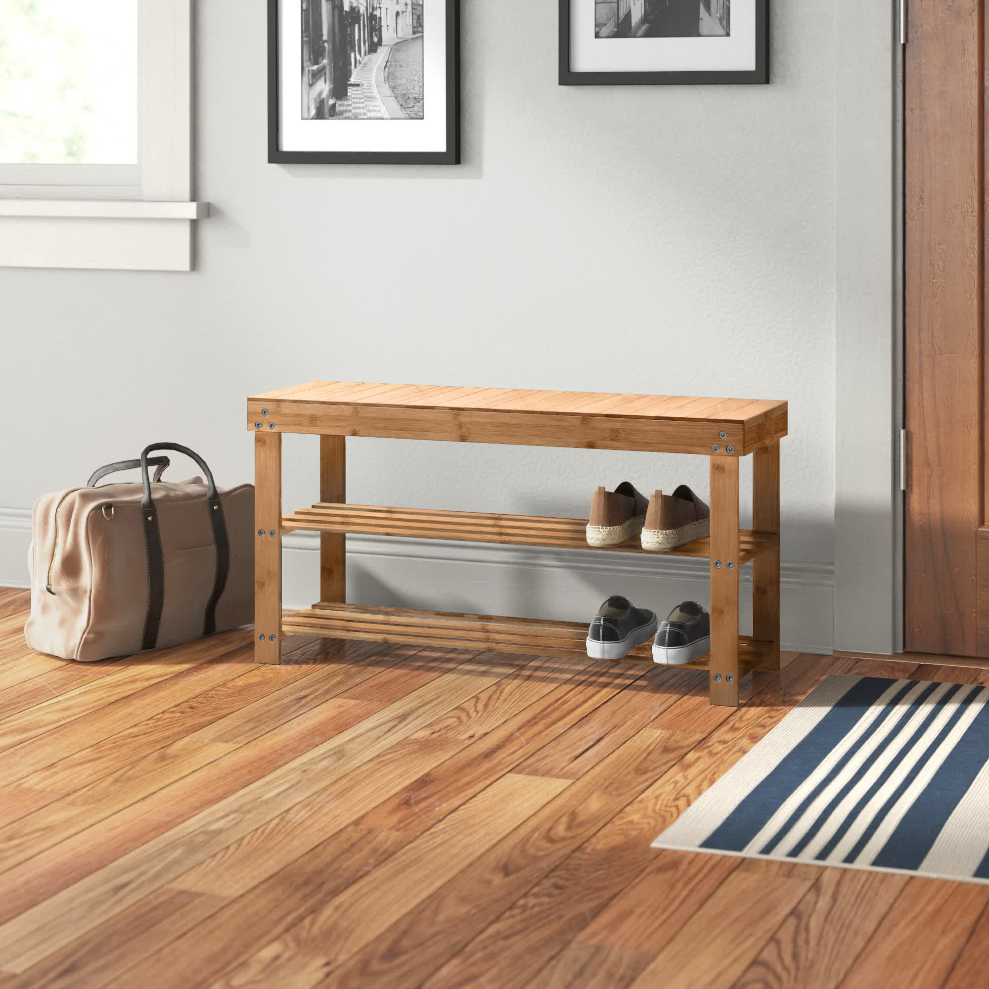 Andover Mills™ Entryway Wooden Simple Style Three-Layer Shoe Rack ...