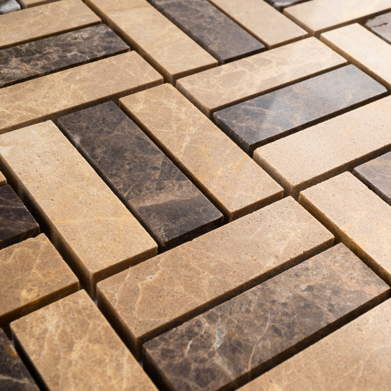 Supreme Tile Emperador 0.6" x 2" Marble Random Stone Look Mosaic Wall ...