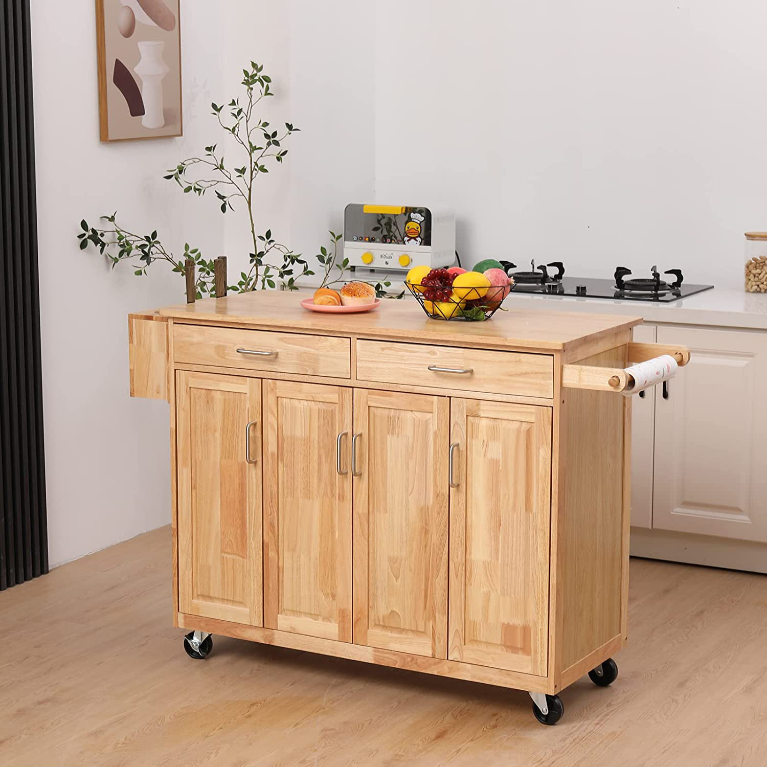 Loon Peak® Anju 53.5'' Wide Rolling Kitchen Island with Solid Wood Top ...