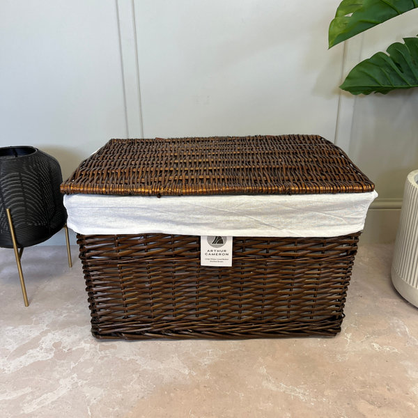 Arthur Cameron Rectangular Wicker Storage Basket with Lid and Removable ...