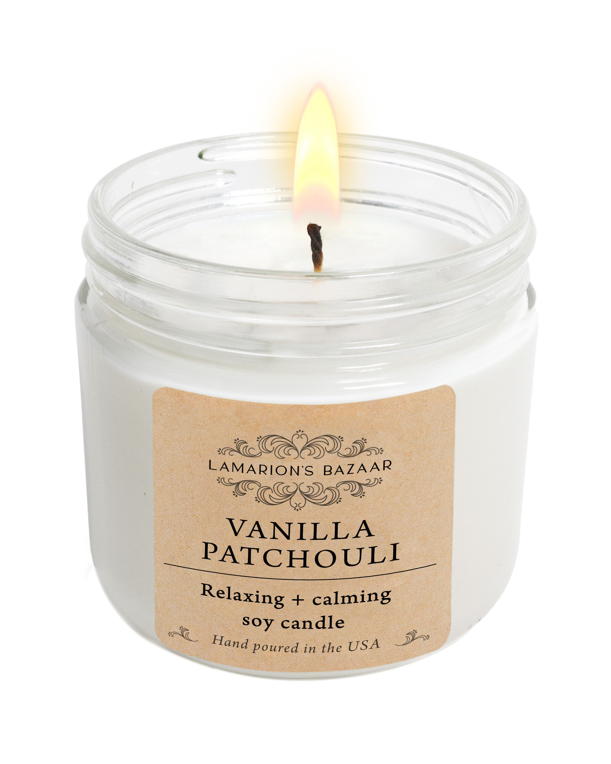 LAMARION'S BAZAAR Vanilla Patchouli Scented Candle - Calming Soy Candle ...