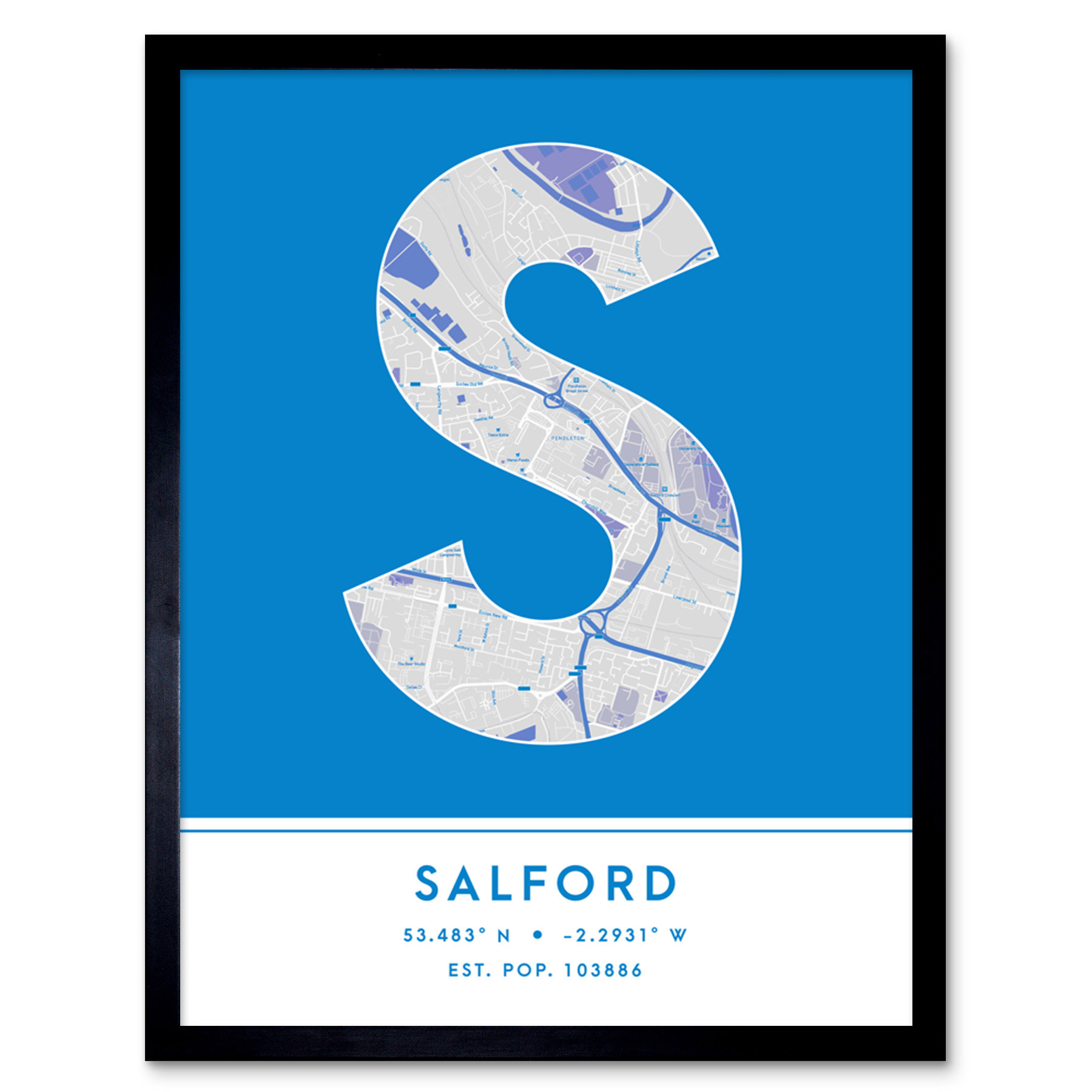 Wee Blue Coo Salford City Map Salford Blue by Wee Blue Coo - Picture ...