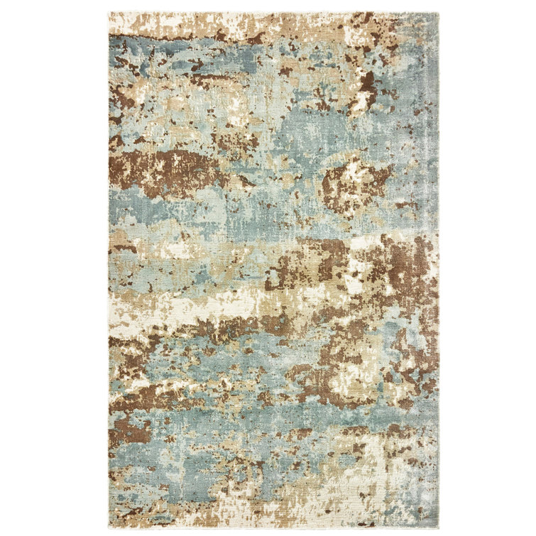 17 Stories Handmade Viscose Blue/Brown Rug | Wayfair