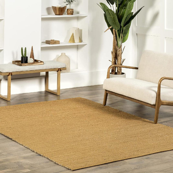 Latitude Run® Rectangle Solid Color Handmade Flatweave Jute/Cotton Area ...