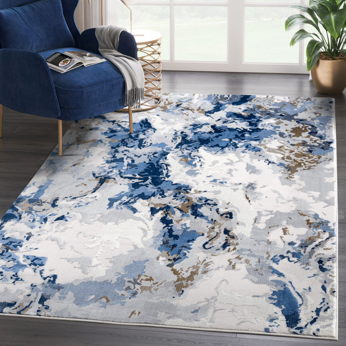 Orren Ellis Valery REG100A Grey Blue Transitional Abstract Area Rug ...