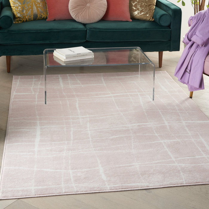 17 Stories Performance Pink/White Rug | Wayfair