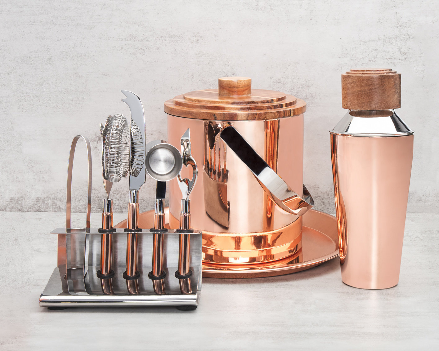 Godinger Silver Art Co Petra Copper & Wood 9 Piece Bar Tool Set | Wayfair