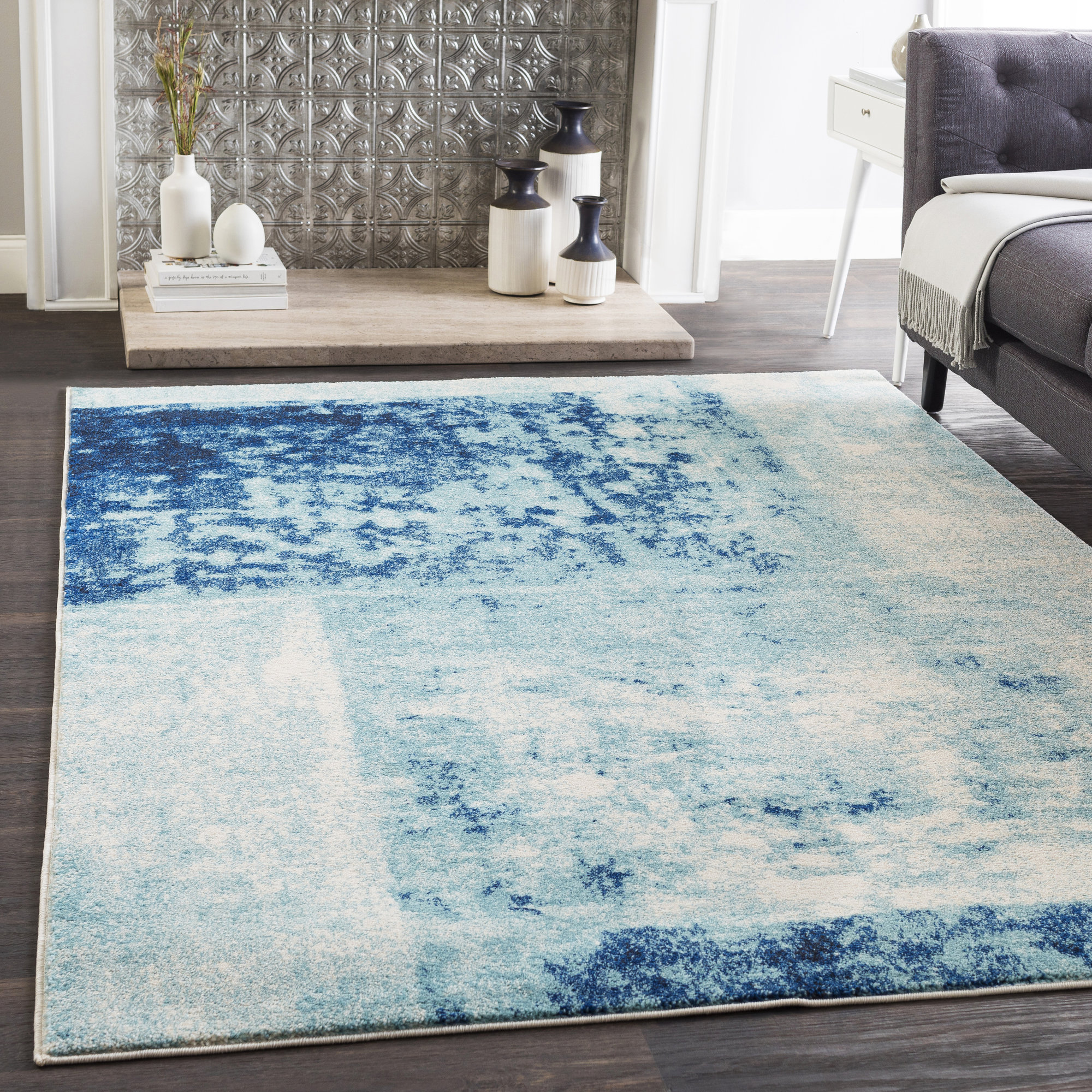 17 Stories Mariario Performance Navy/Teal Rug & Reviews | Wayfair