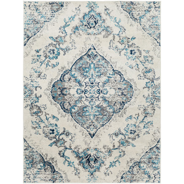 Bungalow Rose Spicewood Performance Cream/Blue Rug & Reviews | Wayfair