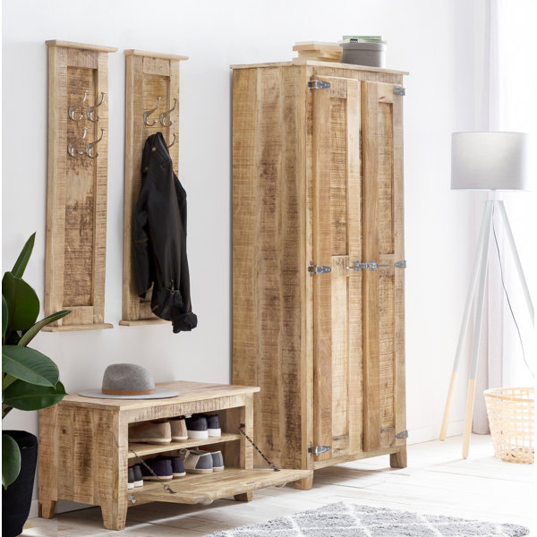 Gracie Oaks Skye Mango Solid Wood Hall Tree with Shoe Storage | Wayfair ...