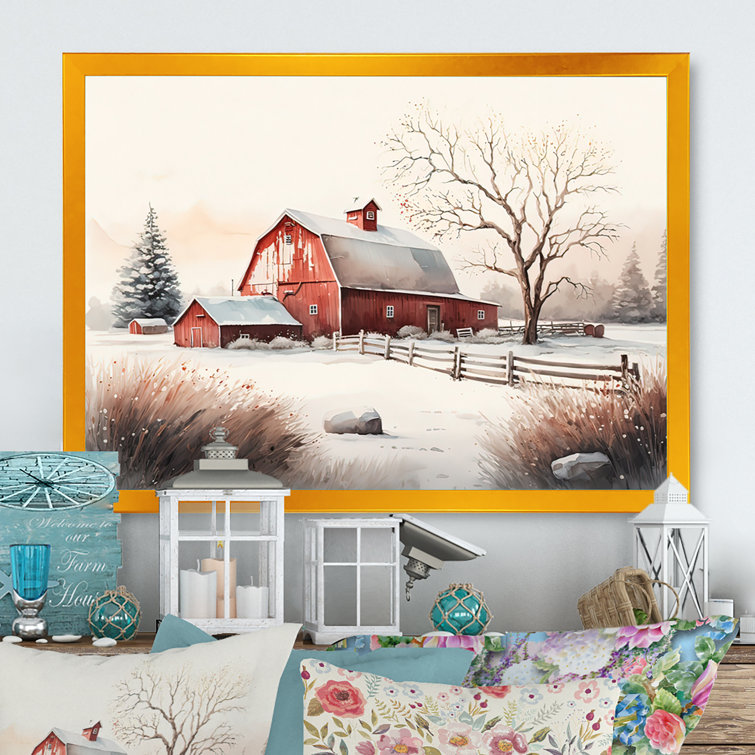 August Grove® Calm Red Barn In Winter V - Farmhouse / Country Canvas ...