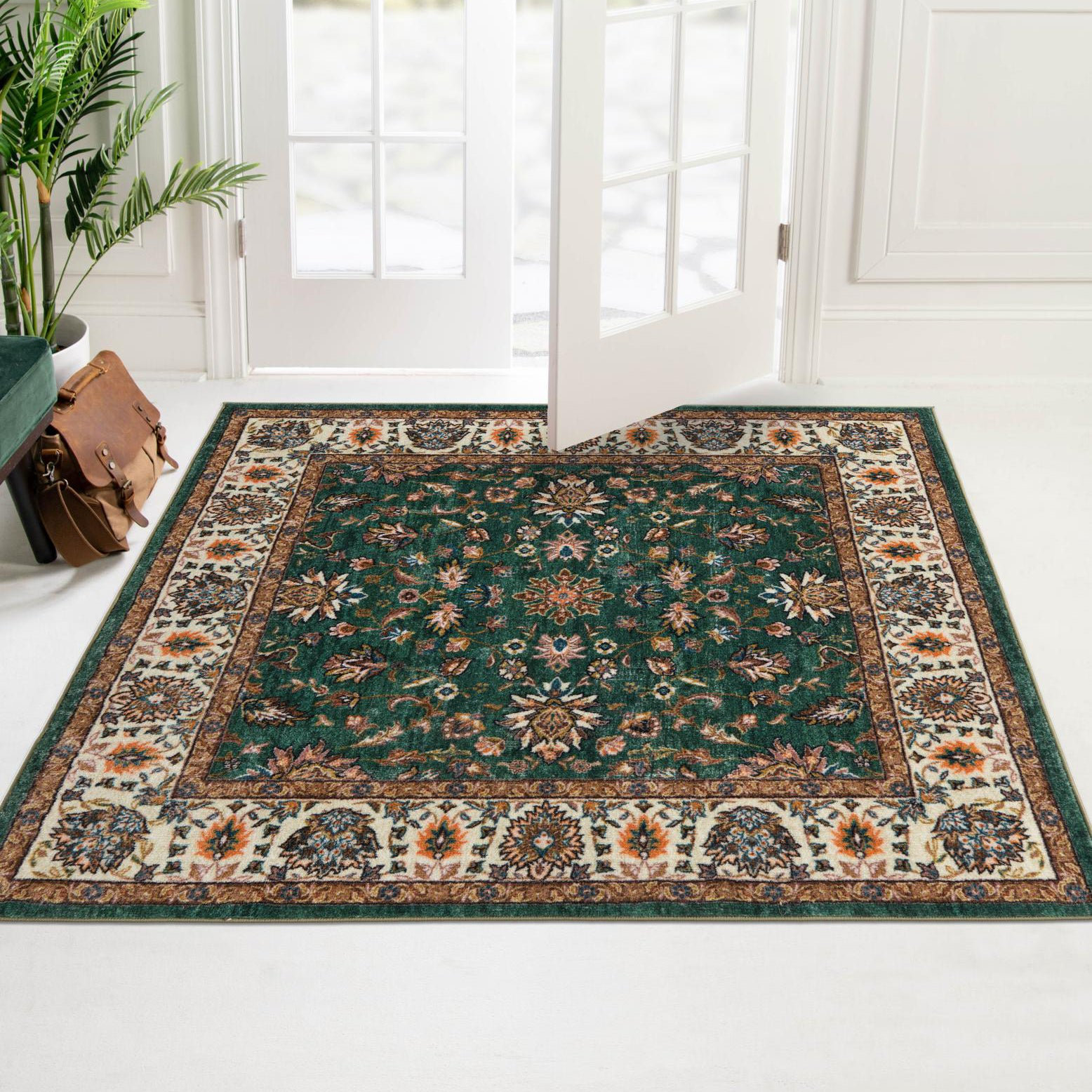 Lark Manor Ville Performance Green/Brown Rug & Reviews | Wayfair