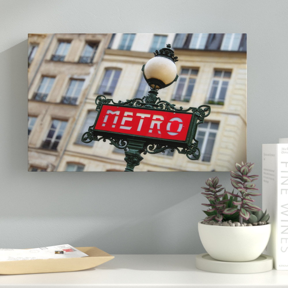 Ebern Designs Paris Metro Signpost by Cora Niele - Wrapped Canvas ...