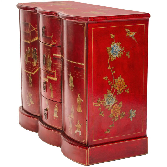 Oriental Furniture Red Lacquer Cabinet - Courtyard | Wayfair