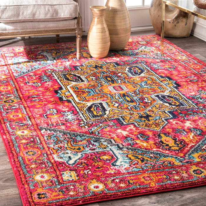 Bungalow Rose Daria Performance Pink/Red/Blue Rug & Reviews | Wayfair