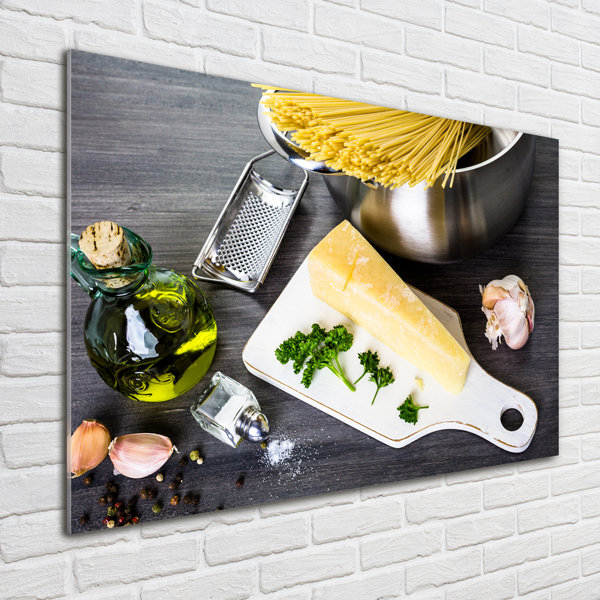 Ebern Designs Pasta With Garlic - Unframed Art Prints on Glass ...