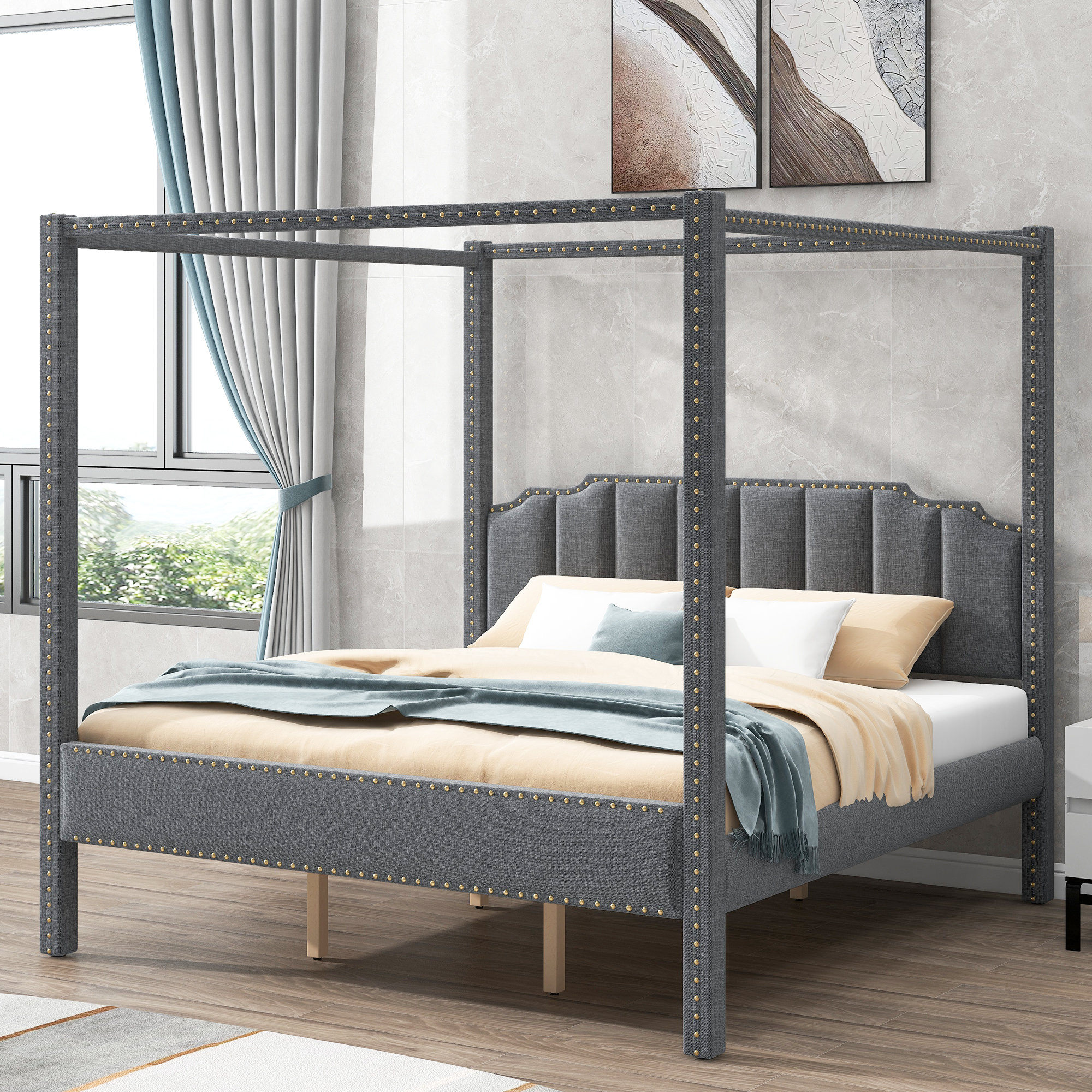 Winston Porter Duquan Upholstered Canopy Bed | Wayfair