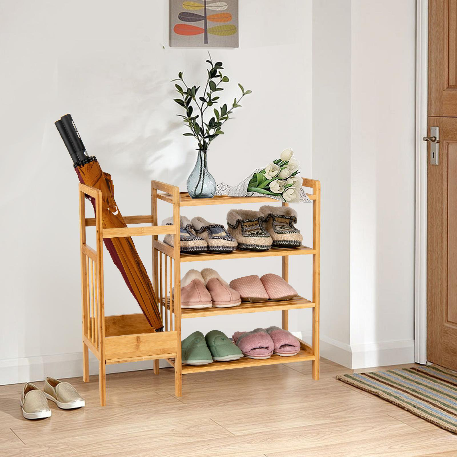 Latitude Run® 8 Pairs Natural Bamboo Shoe Rack | Wayfair