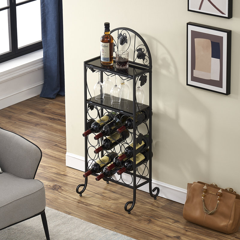 Lark Manor Ackerman 20 Bottle Floor Wine Bottle & Glass Rack in Black ...