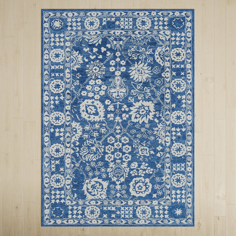 Birch Lane™ Cece Handmade Wool Blue/White Rug & Reviews | Wayfair