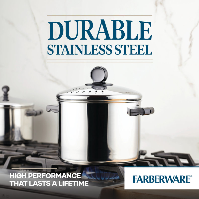 Farberware Classic Stainless Steel 8-Quart Covered Straining Stockpot ...