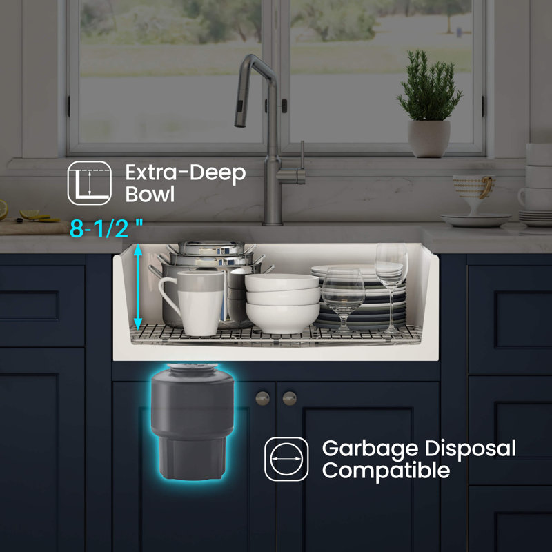 KIBI USA Pillar 33" W Single Bowl Fireclay Farmhouse Kitchen Sink ...