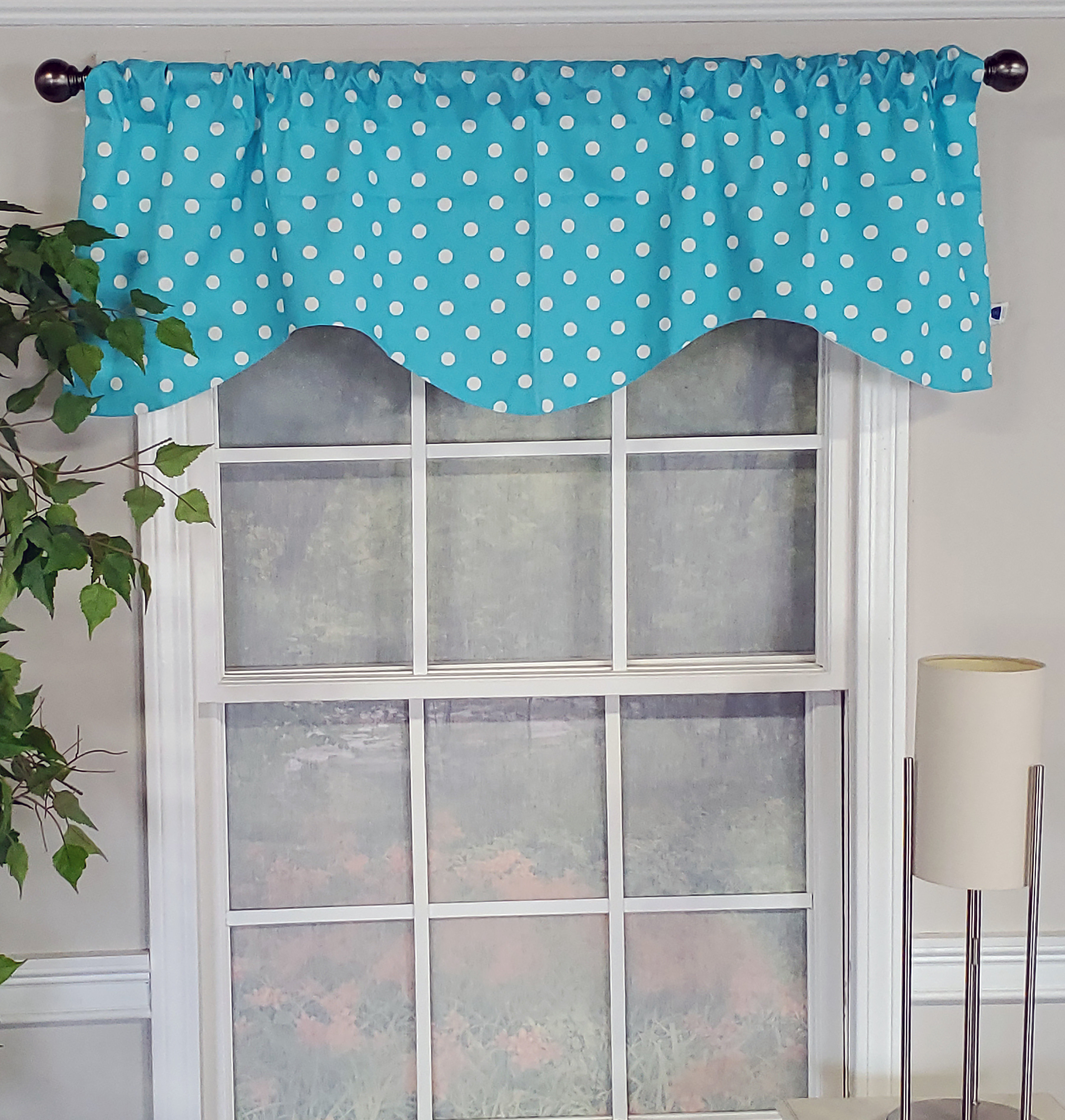 Ebern Designs Polka Dots Cotton Scalloped 50'' Window Valance in Baby ...