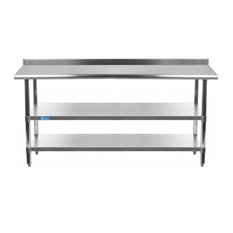 Amgood 60" x 24" Stainless Steel Prep Table with 1.5" Backsplash and 2 ...
