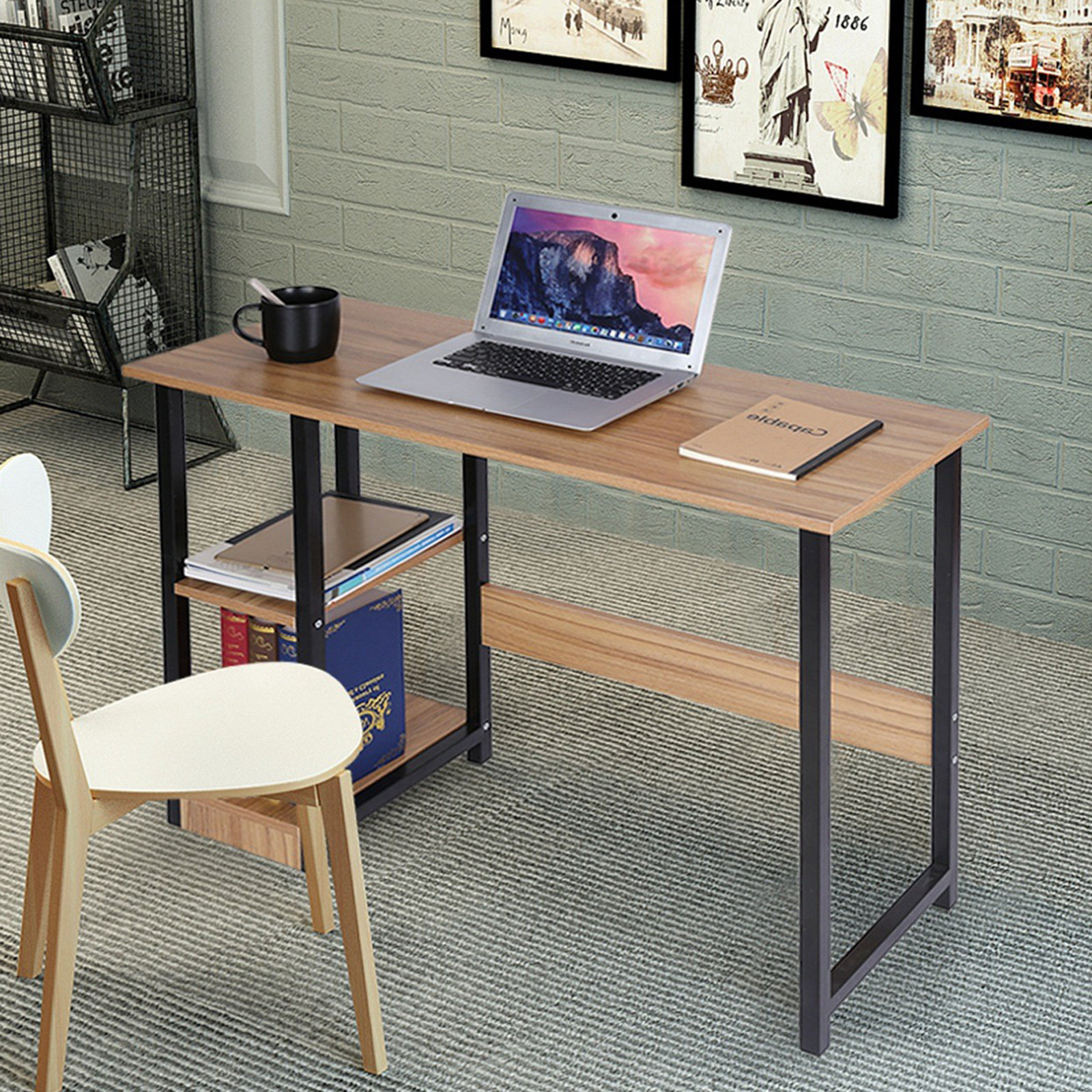 Inbox Zero 39" Writing Laptop Table Computer Desk, Storage Shelves ...