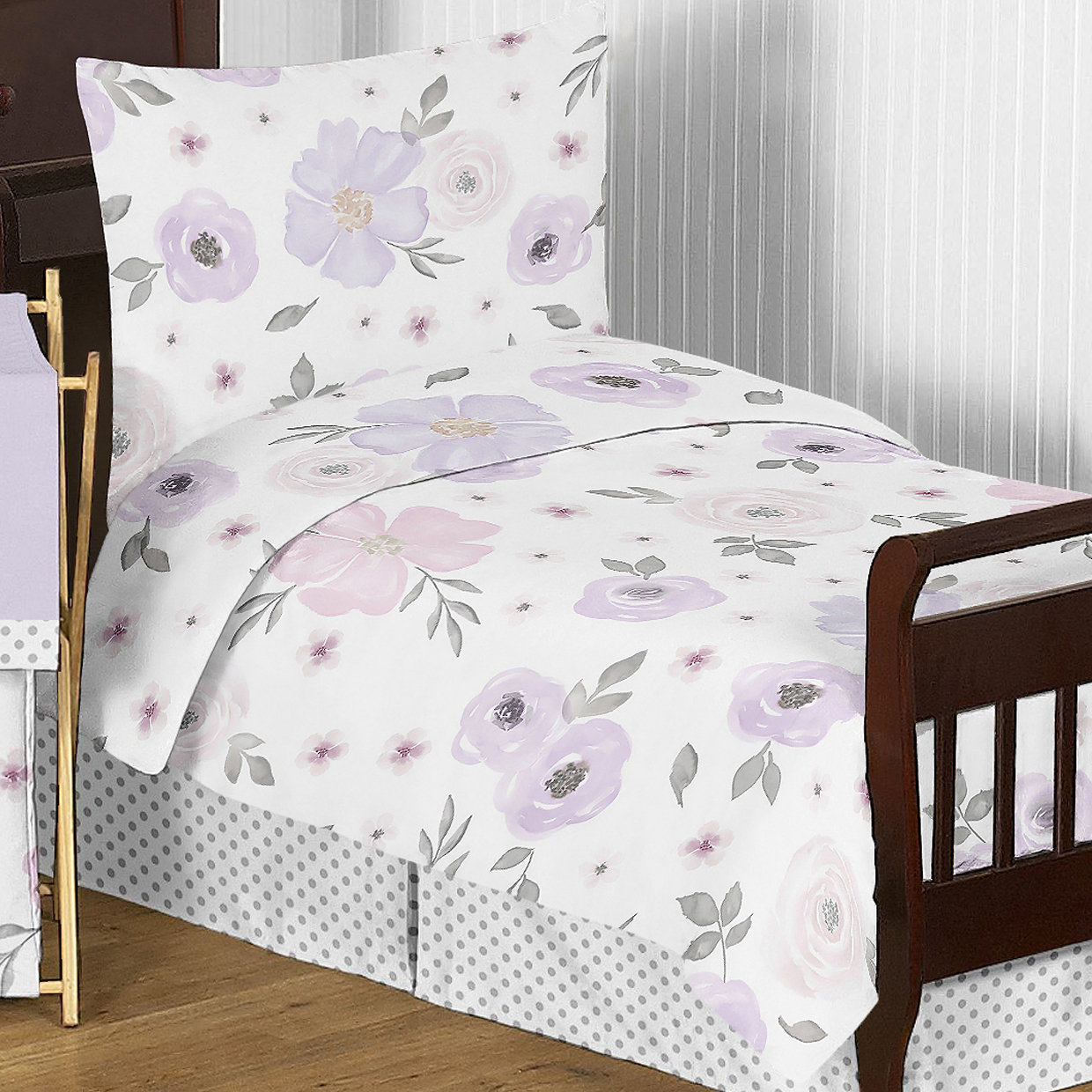 Sweet Jojo Designs Watercolor Floral 5 Piece Toddler Bedding Set ...