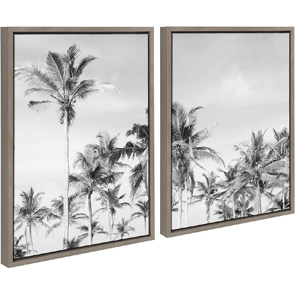 fangqiren Coastal Coconut Palm Tree Beach - 2 Piece Floater Frame ...