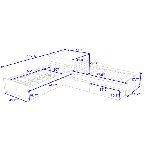 GoBeyondFurniture Twin Size 2 Drawers L-shaped Platform Beds with ...