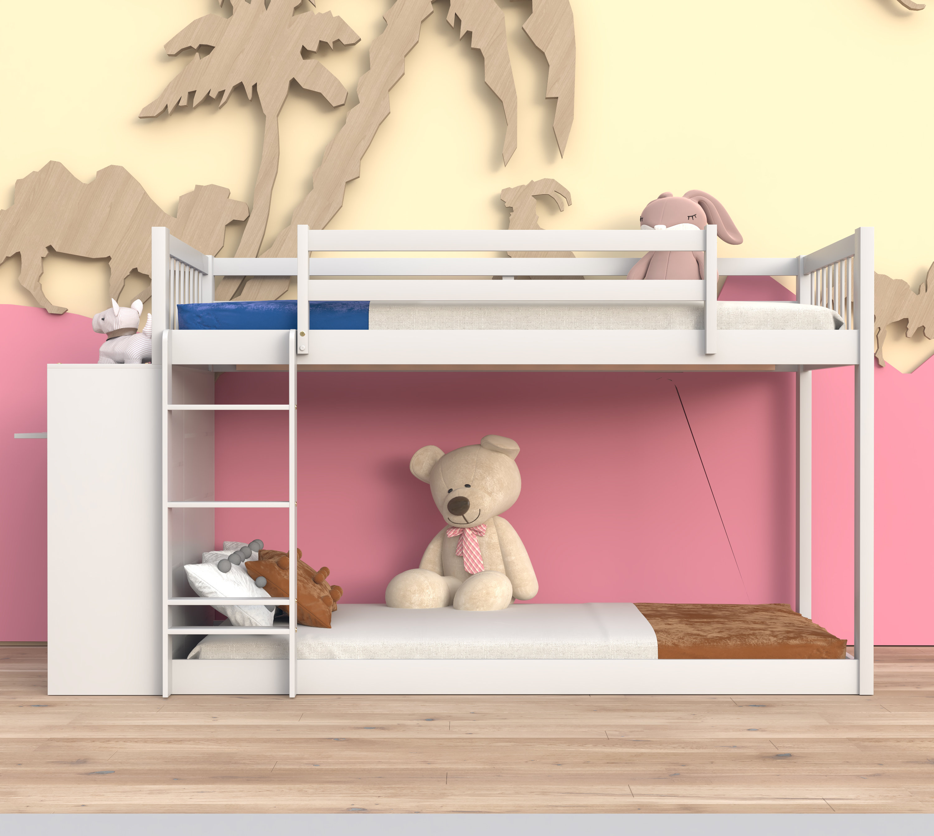 Harriet Bee Elovie Kids Twin Over Twin Bunk Bed with Drawers | Wayfair