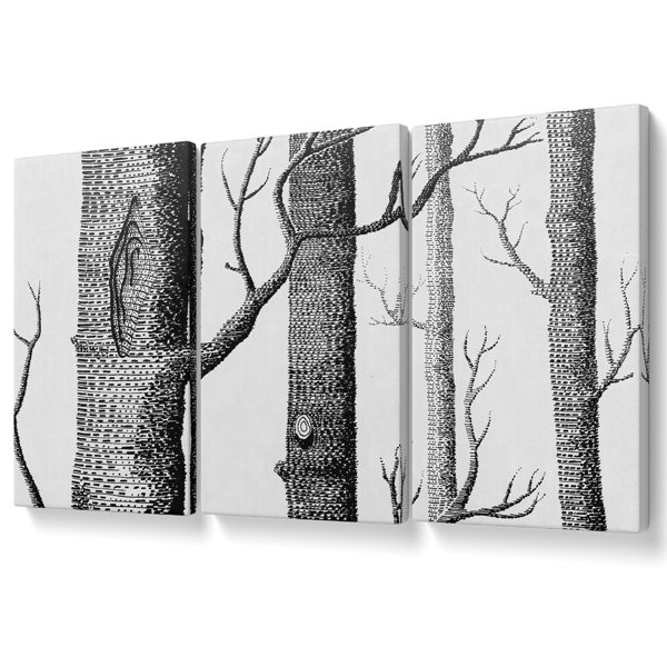 Union Rustic Black And White Tree Trunks - 3 Piece Wrapped Canvas ...