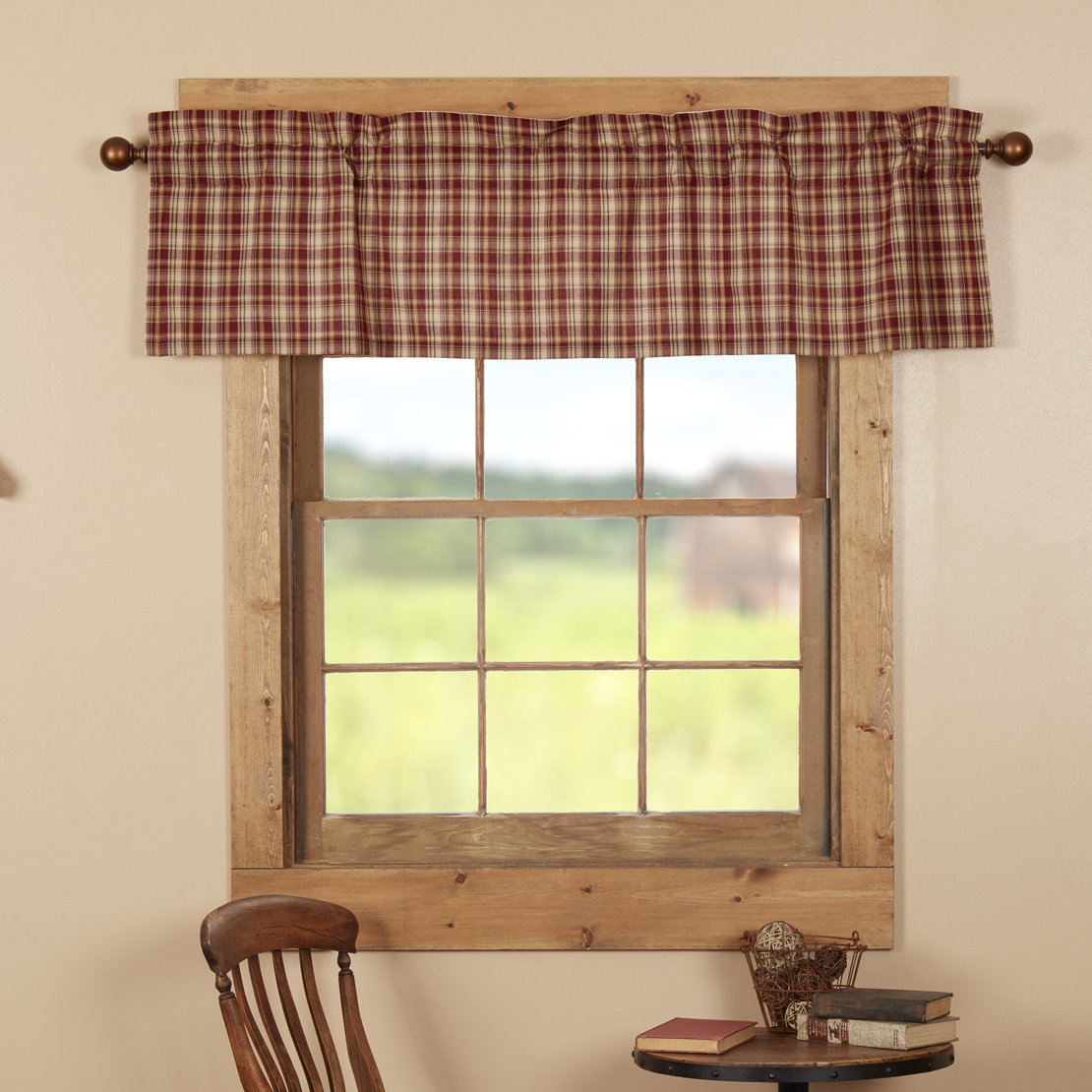 Millwood Pines Tezer Plaid Cotton Tailored Window Valance in Rust/Khaki ...