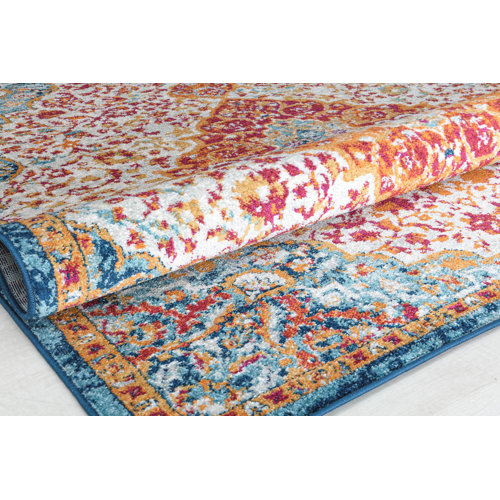 Bungalow Rose Bartolo Performance Orange/Blue Rug & Reviews | Wayfair