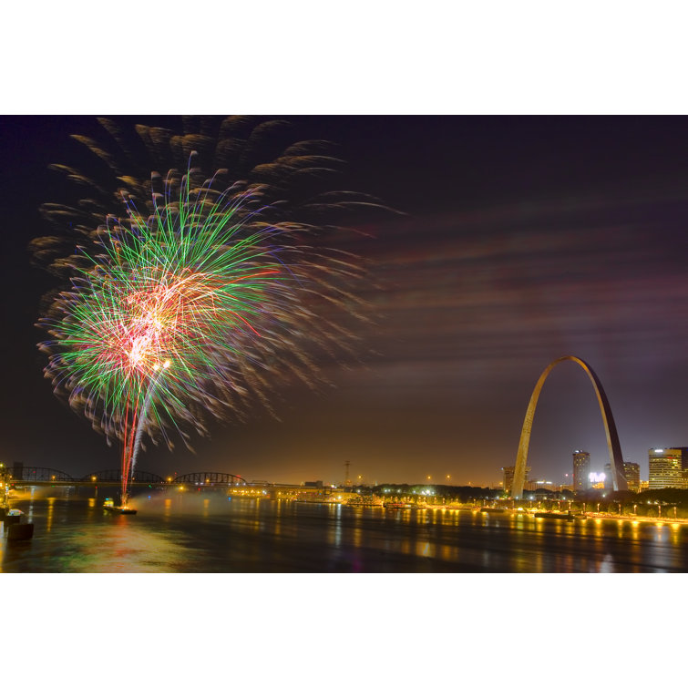 17 Stories Gateway Arch And Fireworks - Wrapped Canvas Photograph ...