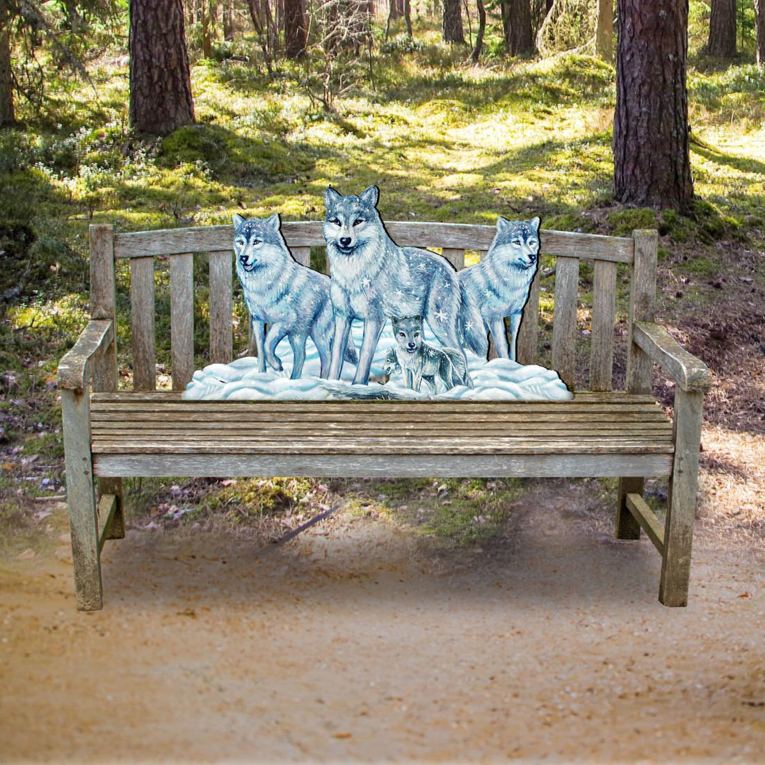 Millwood Pines Block Wolves Family Loveseat Rustic Bench | Wayfair