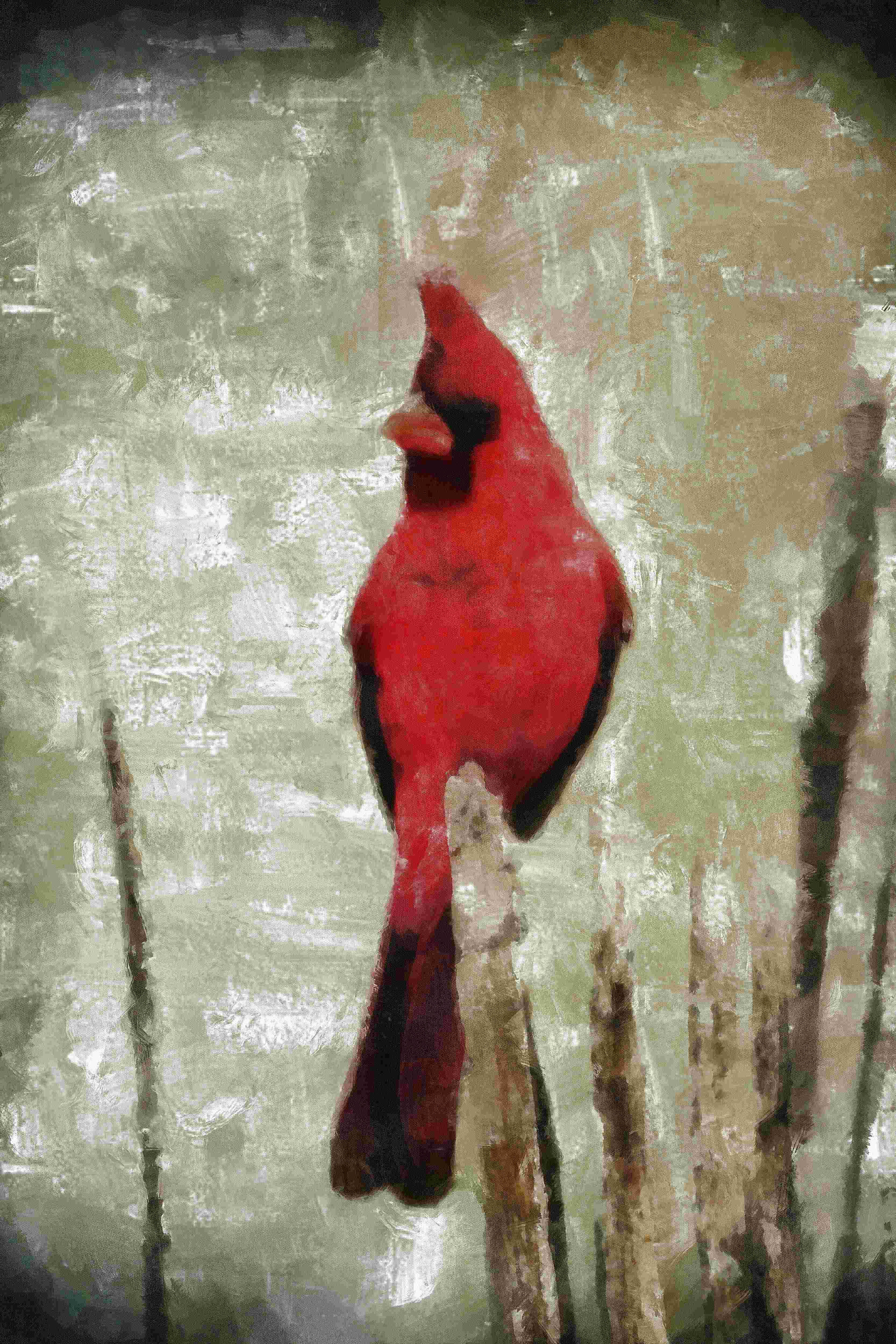 Winston Porter Painted Red Cardinal On Gray - Wrapped Canvas Painting ...