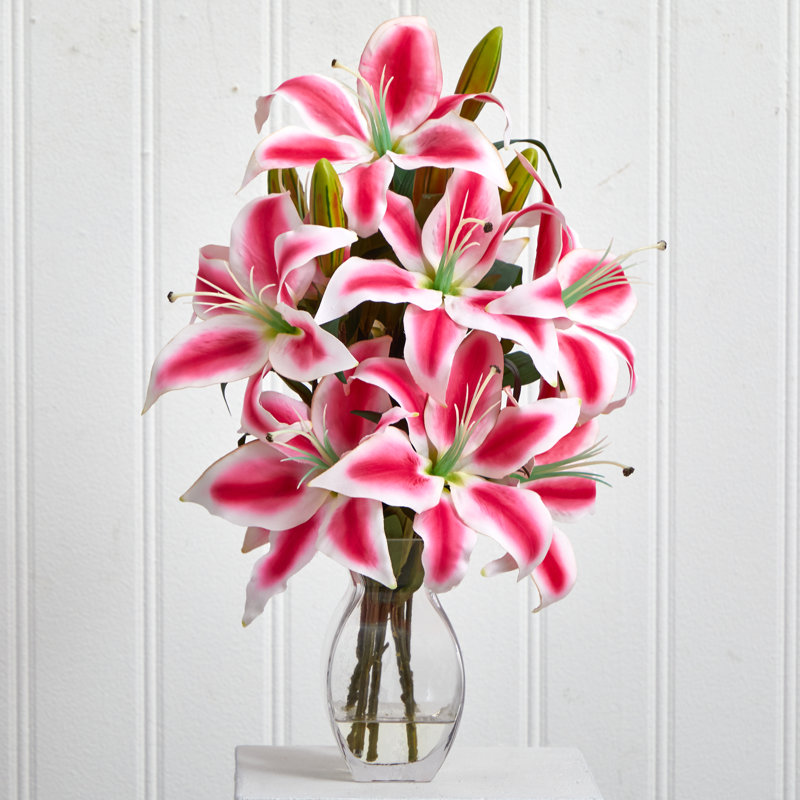 Primrue Rubrum Lilies Floral Arrangement in Vase & Reviews | Wayfair