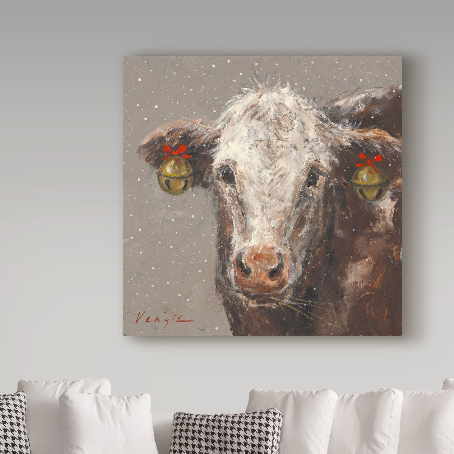 Trademark Art Mary Miller Veazie Patty The Brown Christmas Cow by Mary ...