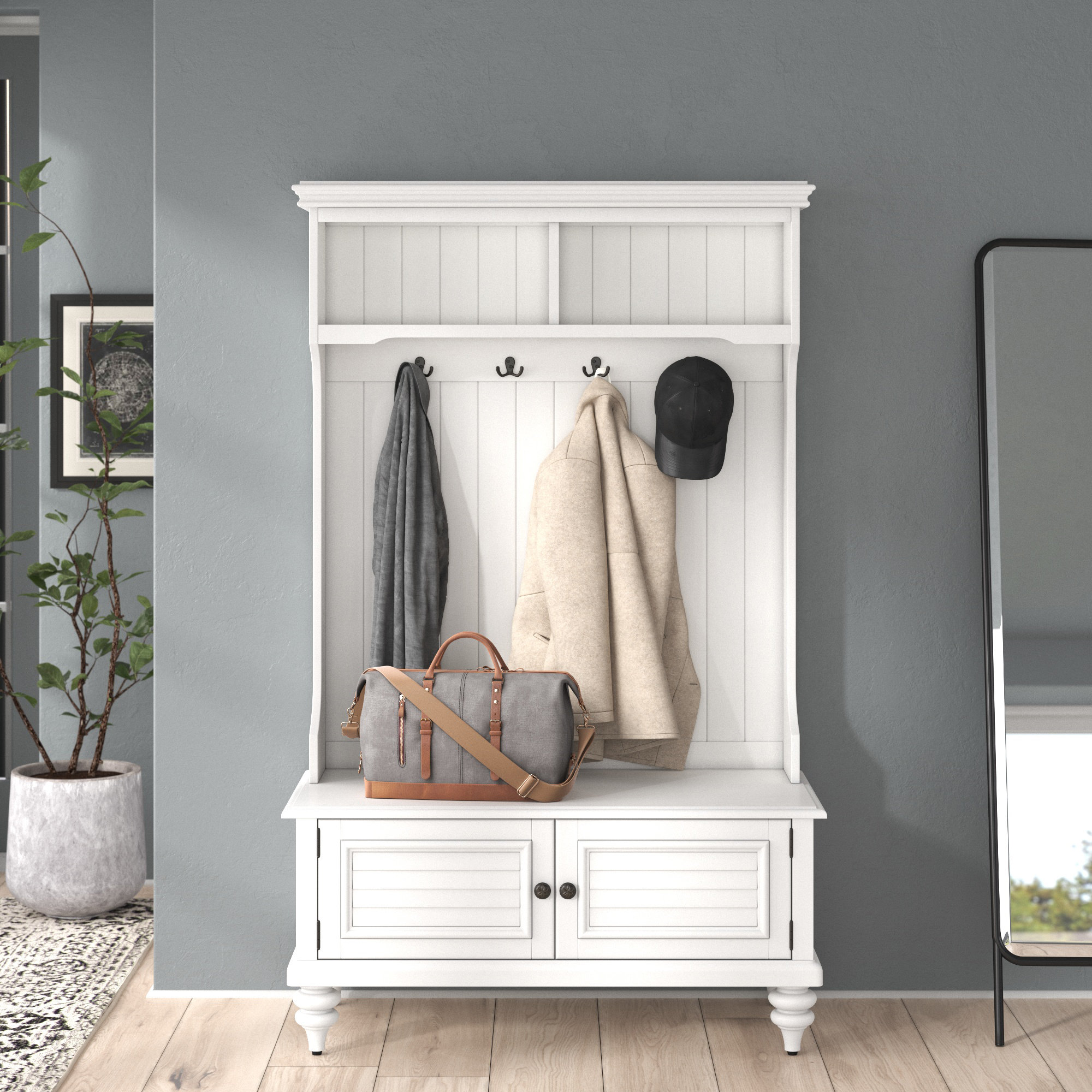 Canora Grey Priyansh Rubberwood Solid Wood Hall Tree with Bench ...