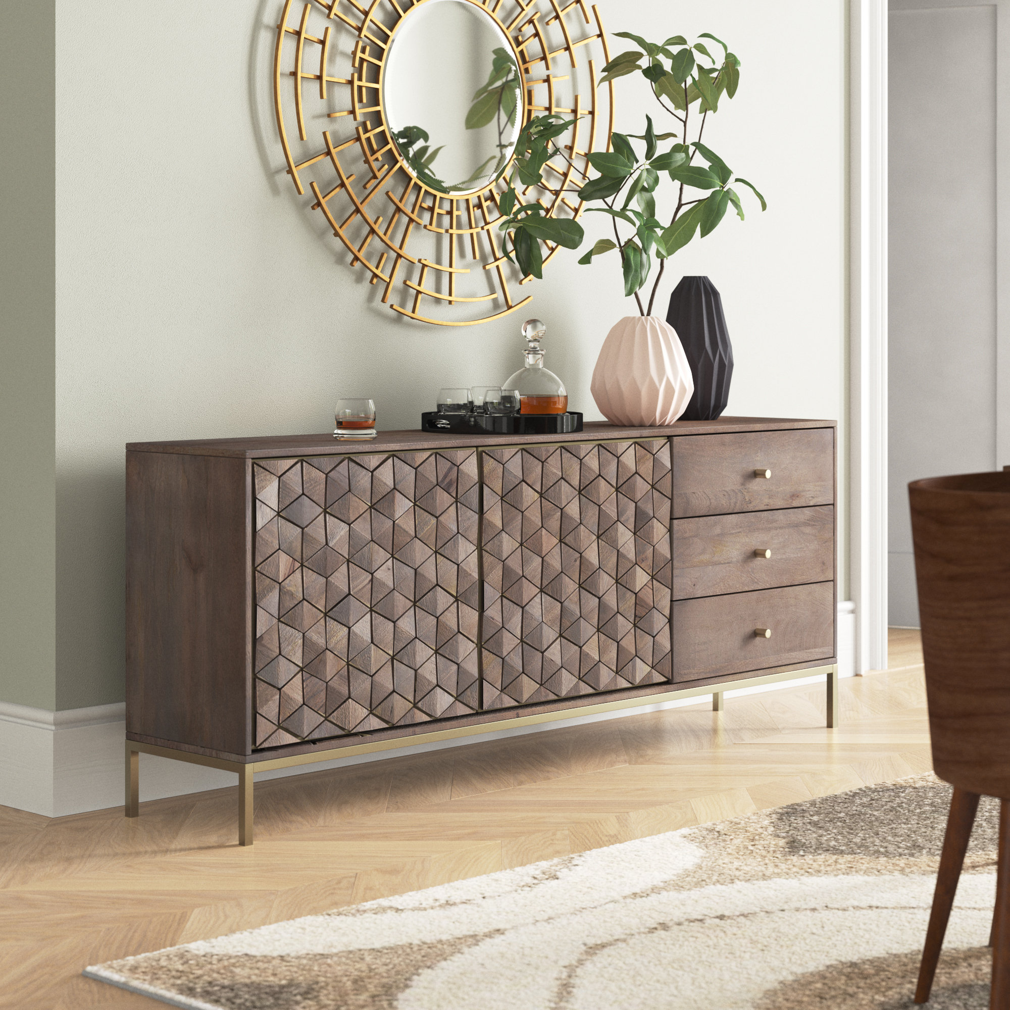 Langley Street Tyshawn 71'' Wide 3 Drawer Mango Sideboard & Reviews - Wayfair Canada
