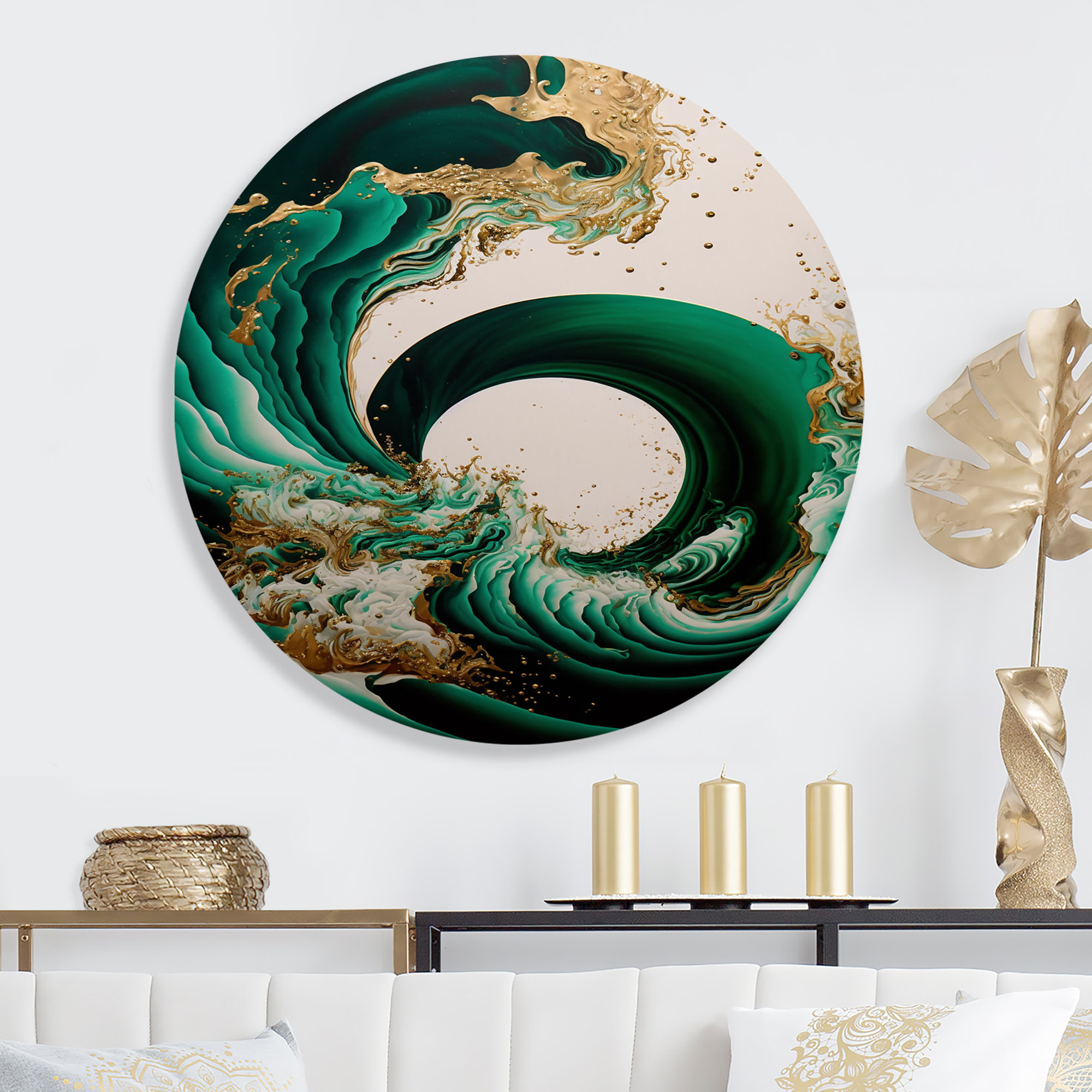 Mercer41 Emerald Green And Gold Abstract Waves IV Emerald Green And Gold Abstract Waves IV ...