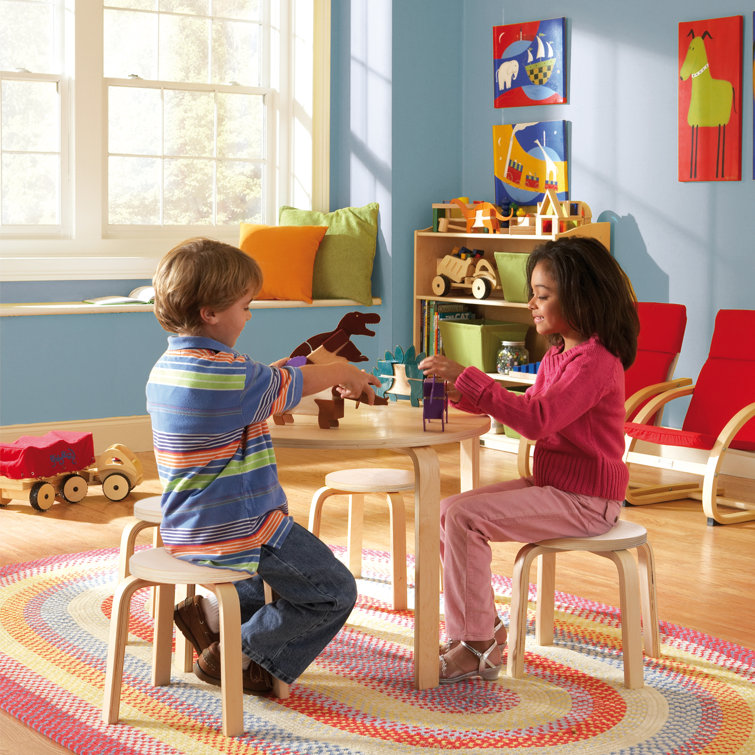 Guidecraft Nordic Toddler and Kids 5 Piece Round Table and Stool Set ...