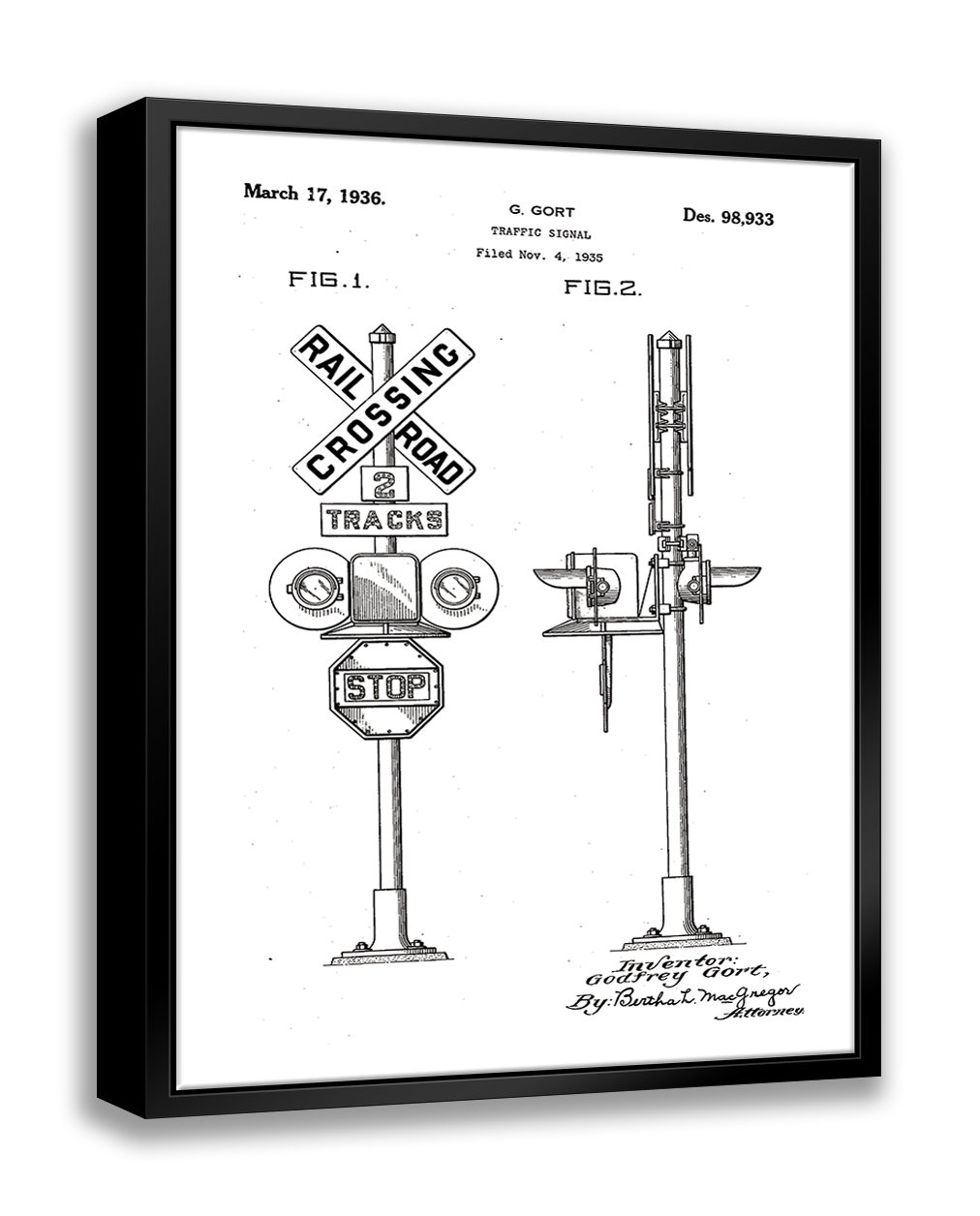 ATX Art Group LLC Rail Road Crossing Sign Patent by - Drawing Print on ...