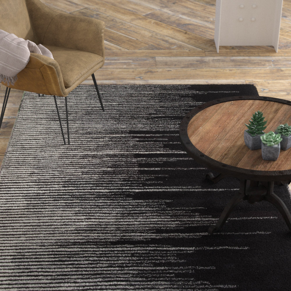 17 Stories Brittanie Handmade Tufted Wool Black/Gray Rug | Wayfair