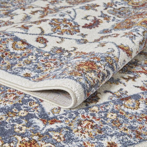 Charlton Home® Abdulaleem Performance Blue/Cream Rug & Reviews | Wayfair