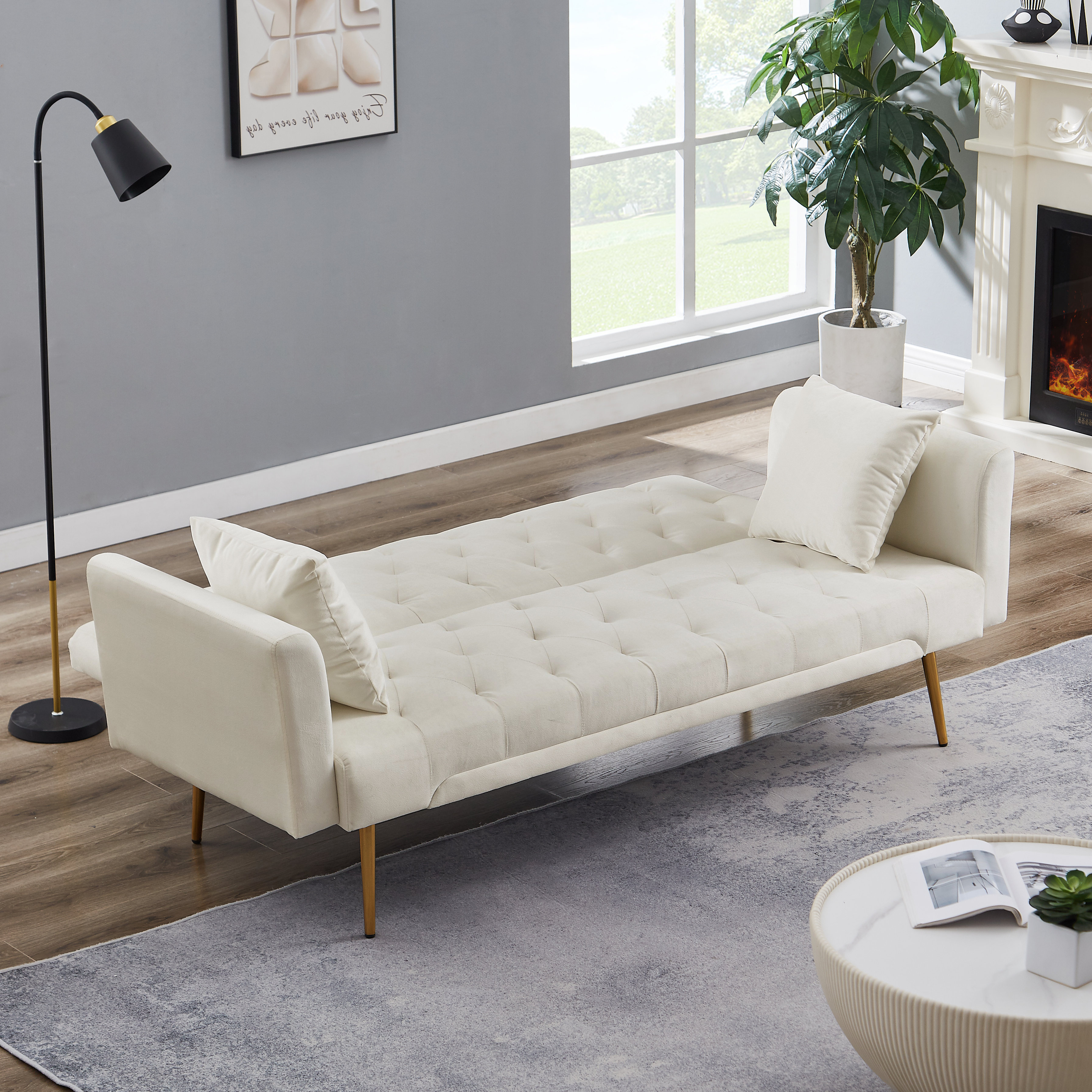 House of Hampton® Ethyleen Twin 71.65'' Wide Velvet Tufted Back Convertible Sofa | Wayfair