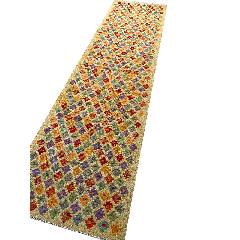 Bungalow Rose Runner Geometric Handmade Kilim Wool Area Rug in Red ...